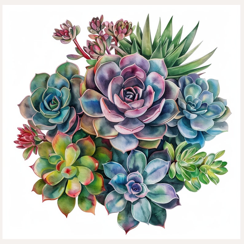 12 Watercolor Succulent Clip Art Set Digital Bundle for Junk Journal ...