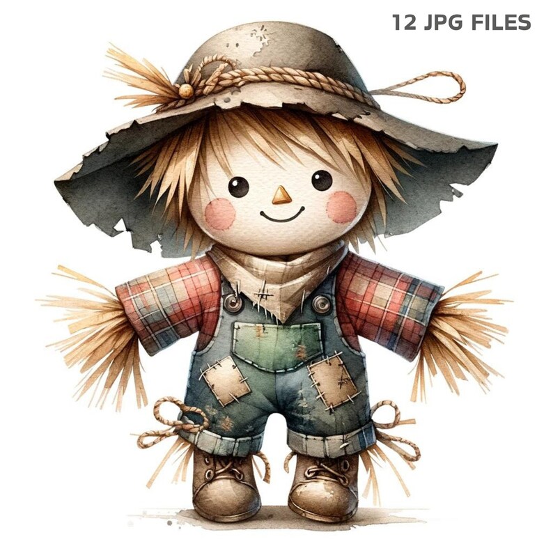Fall Scarecrow Clipart, Vintage Watercolor Graphics, Digital Crafting ...