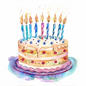 Birthday Cake Watercolor Clipart Bundle, Digital Download for ...