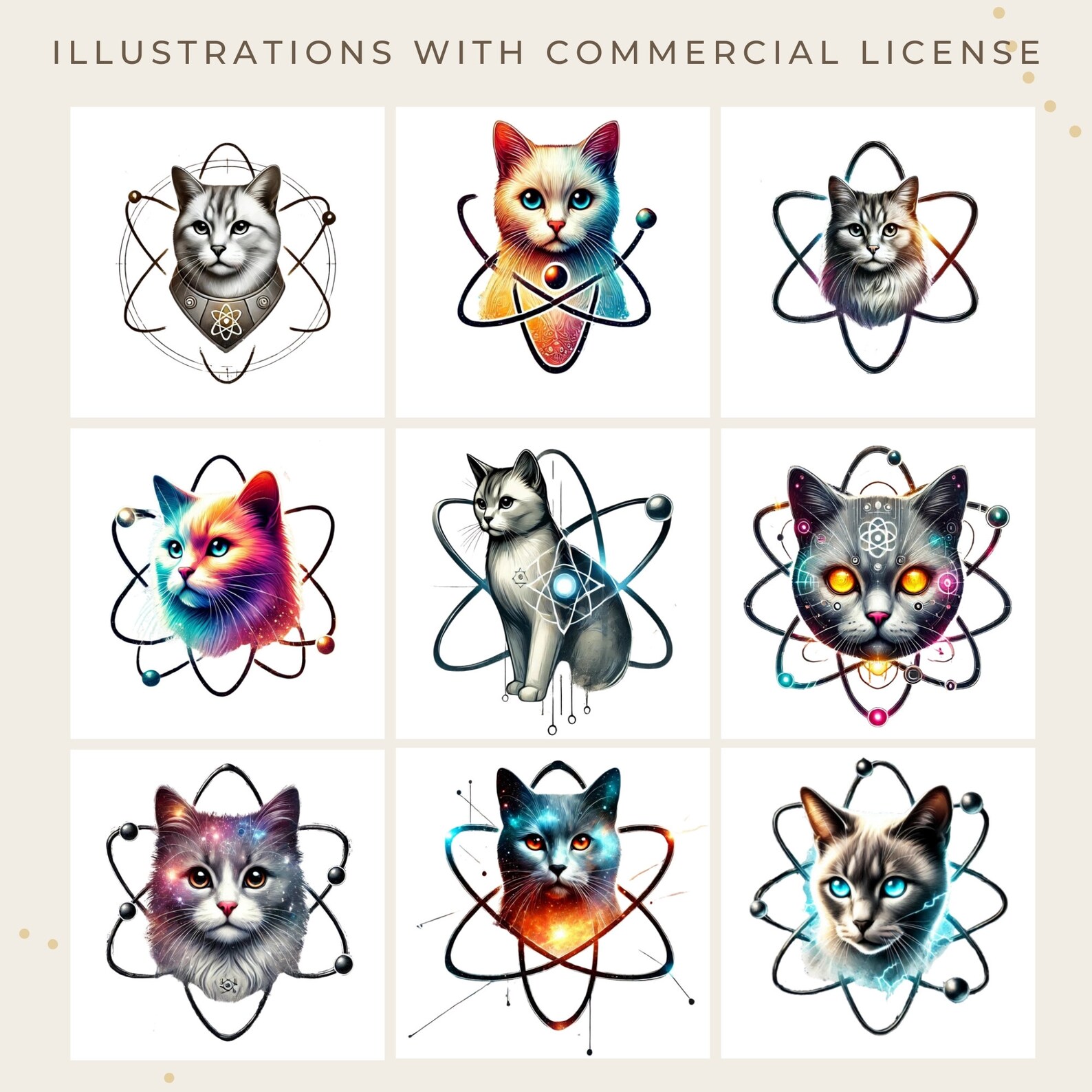 Atomic Cat Clipart Bundle, Digital Crafting & Scrapbook Images, Cute ...