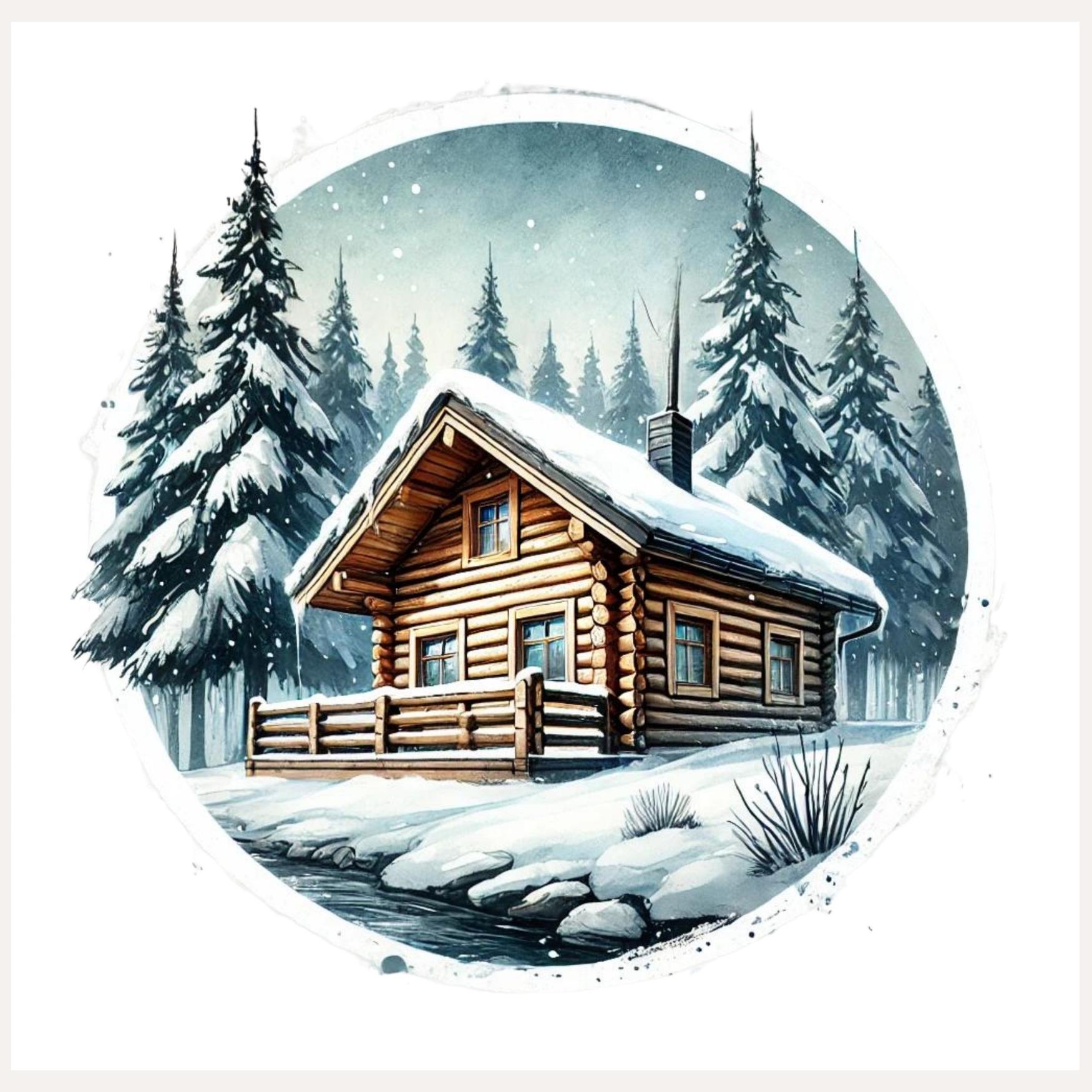 Log Cabin in Snow Images, Winter Watercolor Clipart Pack, Crafting Junk ...