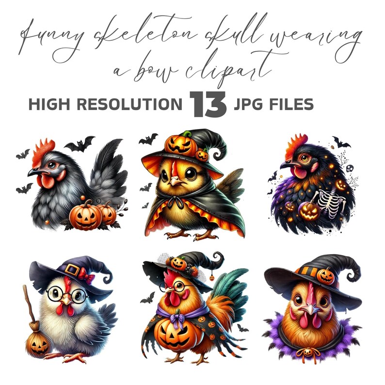 Spooky Halloween Chickens Clipart, Funny Chicken Witch & Pumpkin ...