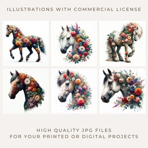12 Floral Horse Art Printable Instant Download, Watercolor Flowers ...