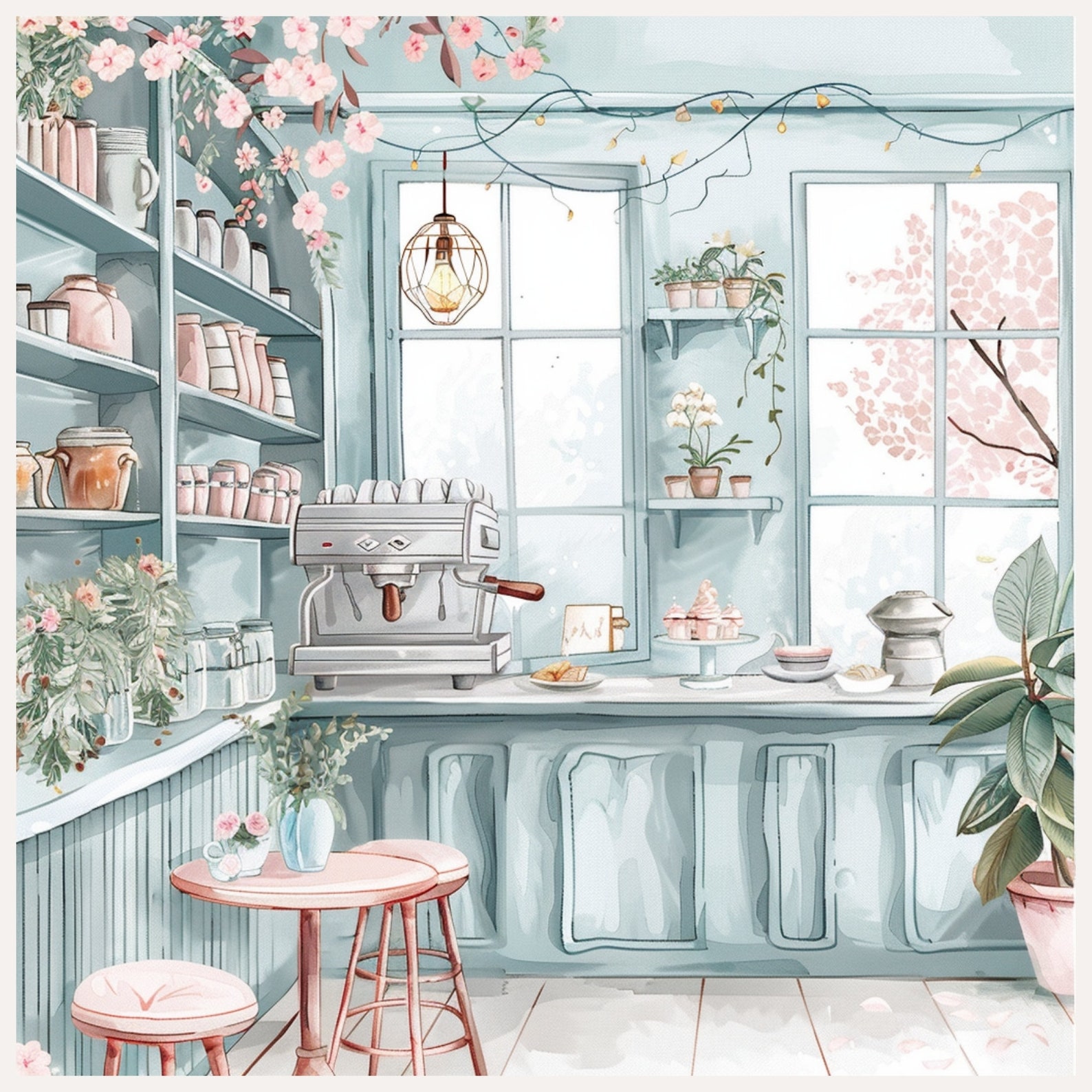 9 Spring Coffee Shop Clipart, Watercolor Floral Images for Junk ...