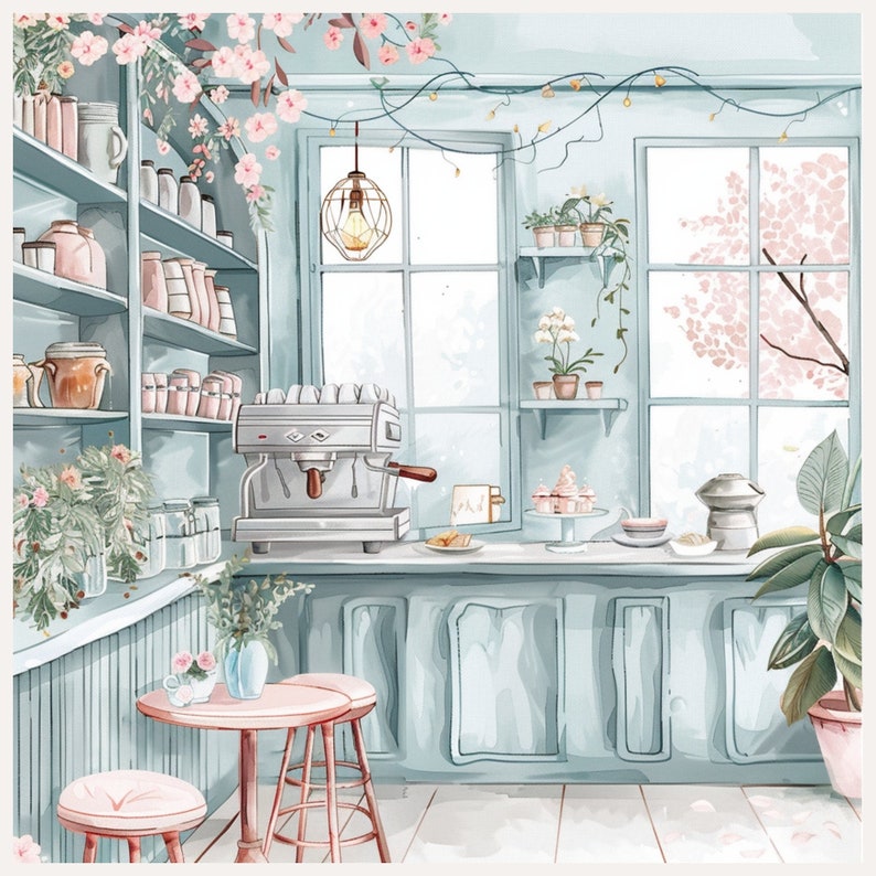 9 Spring Coffee Shop Clipart, Watercolor Floral Images for Junk ...