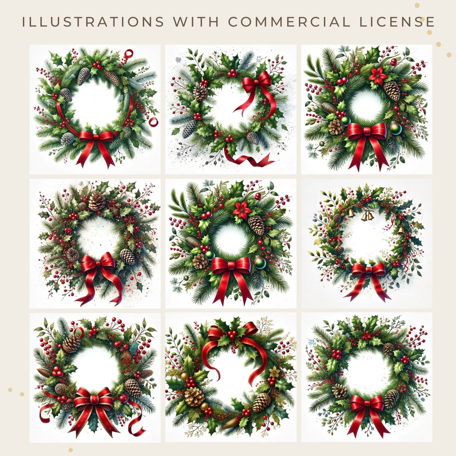 Christmas Wreaths Clipart Bundle, Greenery for Digital Crafting and ...