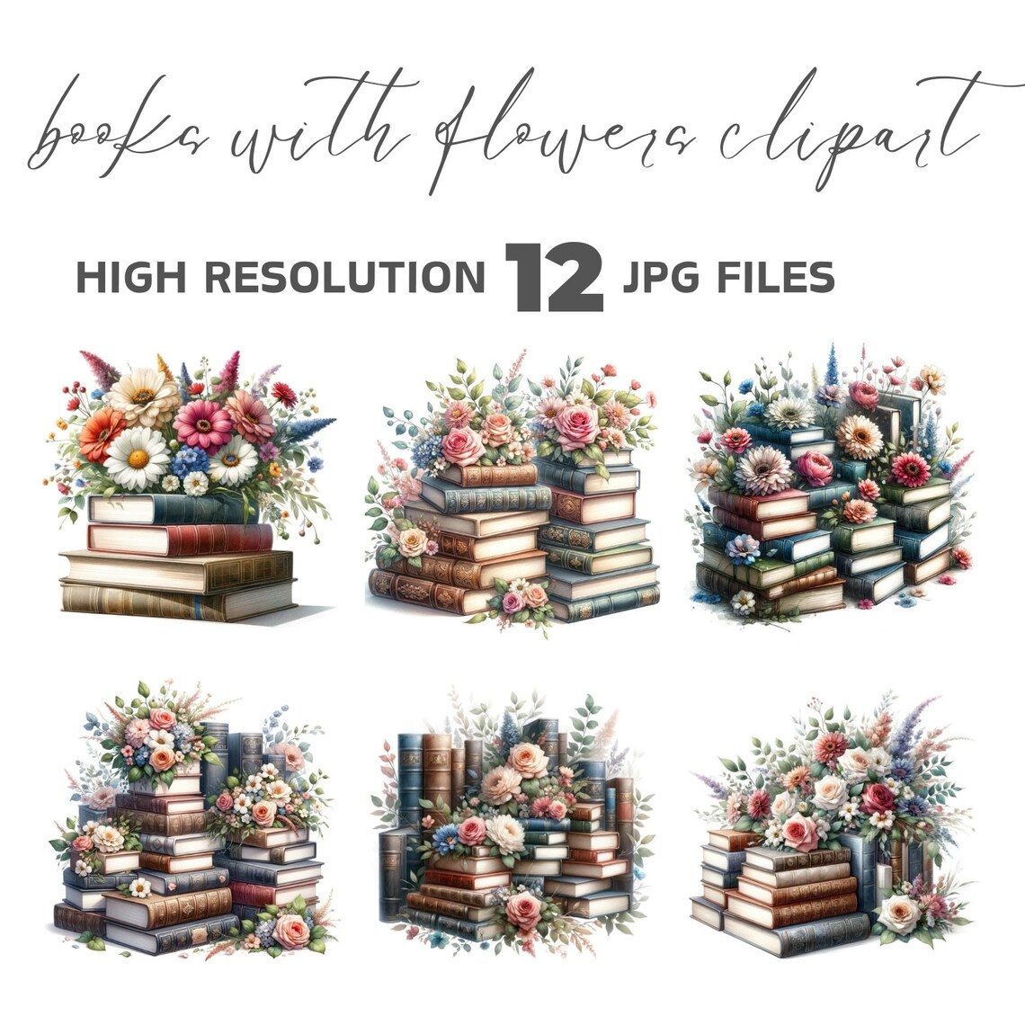 12 Spring Clip Art With Watercolor Book Illustration, Instant Download ...