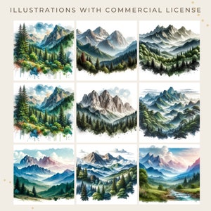 Mountains and Forest Landscape for Wall Art, Digital Crafting Bundle ...