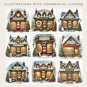 Christmas Book Store Clipart, Watercolor Christmas Storefront for ...