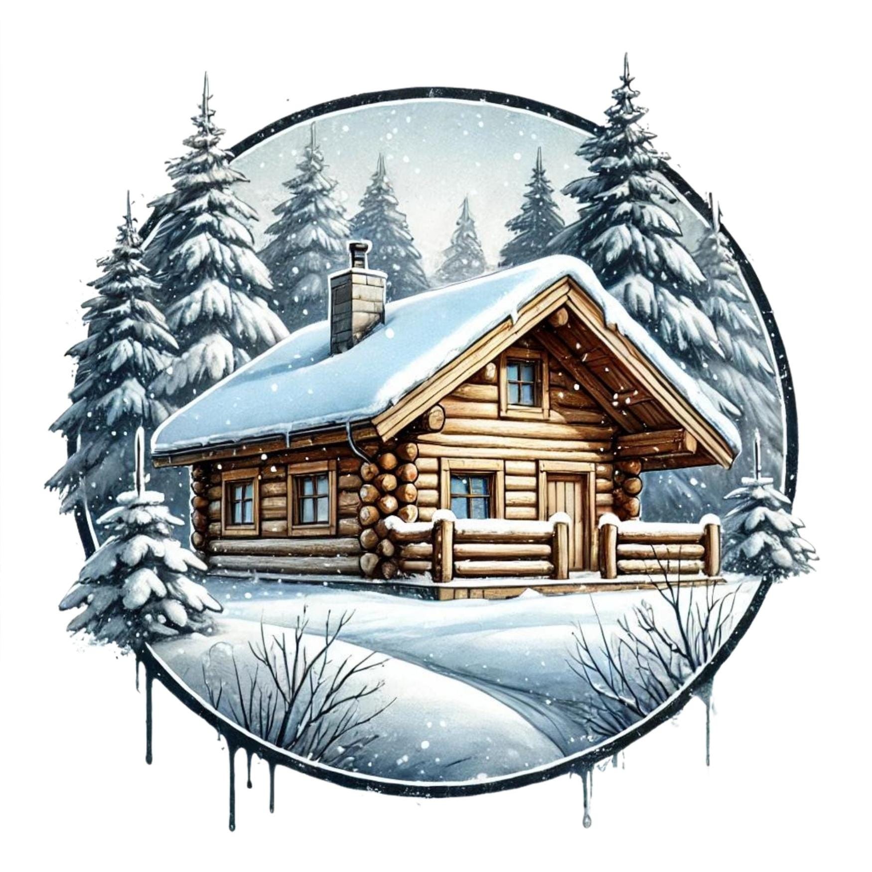 Log Cabin in Snow Images, Winter Watercolor Clipart Pack, Crafting Junk ...