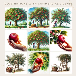 Apple Picking Clipart Watercolor Apple Orchard Apple Pie & Basket ...