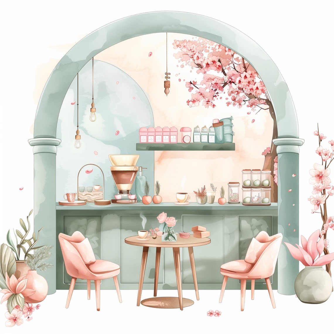 9 Spring Coffee Shop Clipart, Watercolor Floral Images for Junk ...