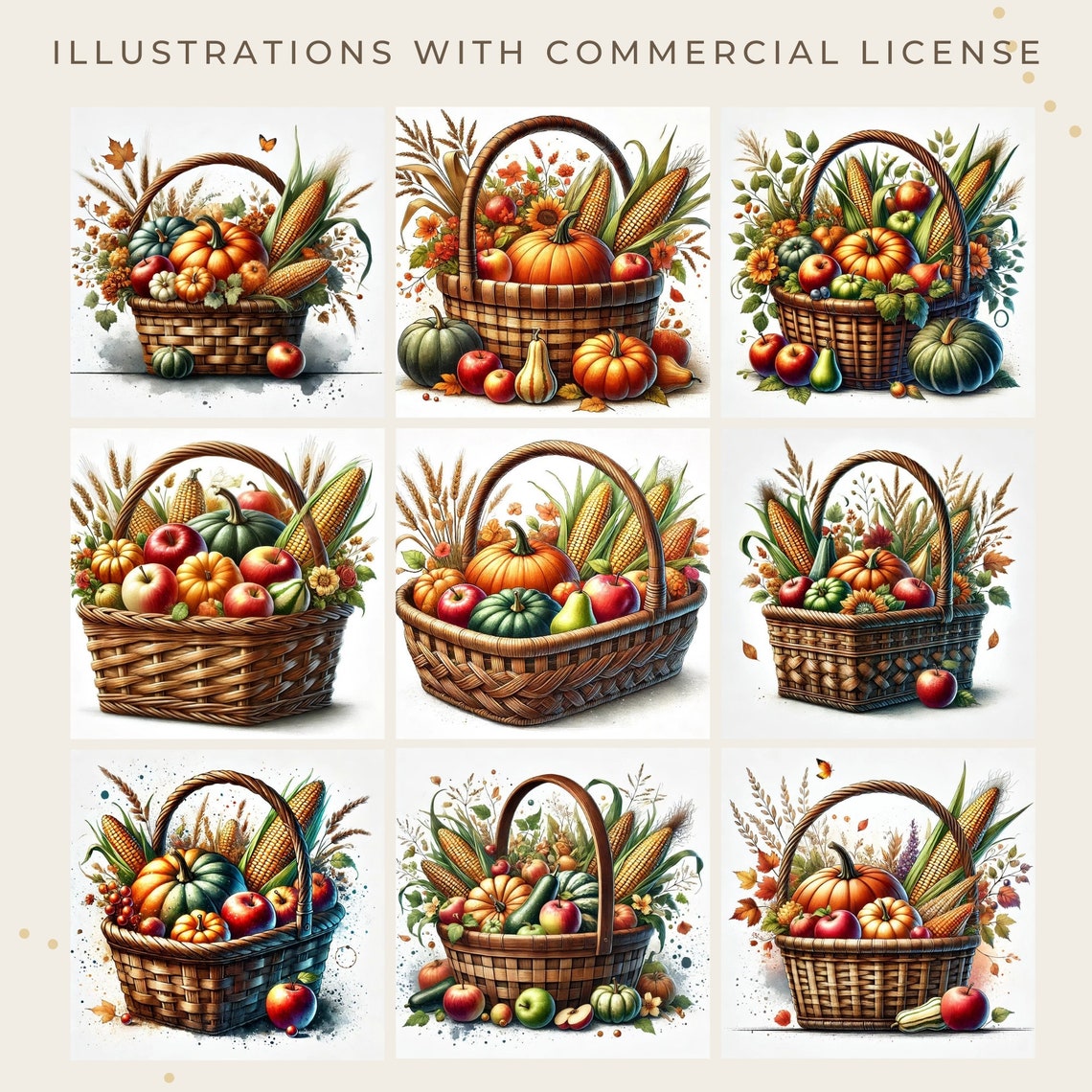 Autumn Harvest Watercolor Clipart Bundle, Digital Crafting, Vintage ...