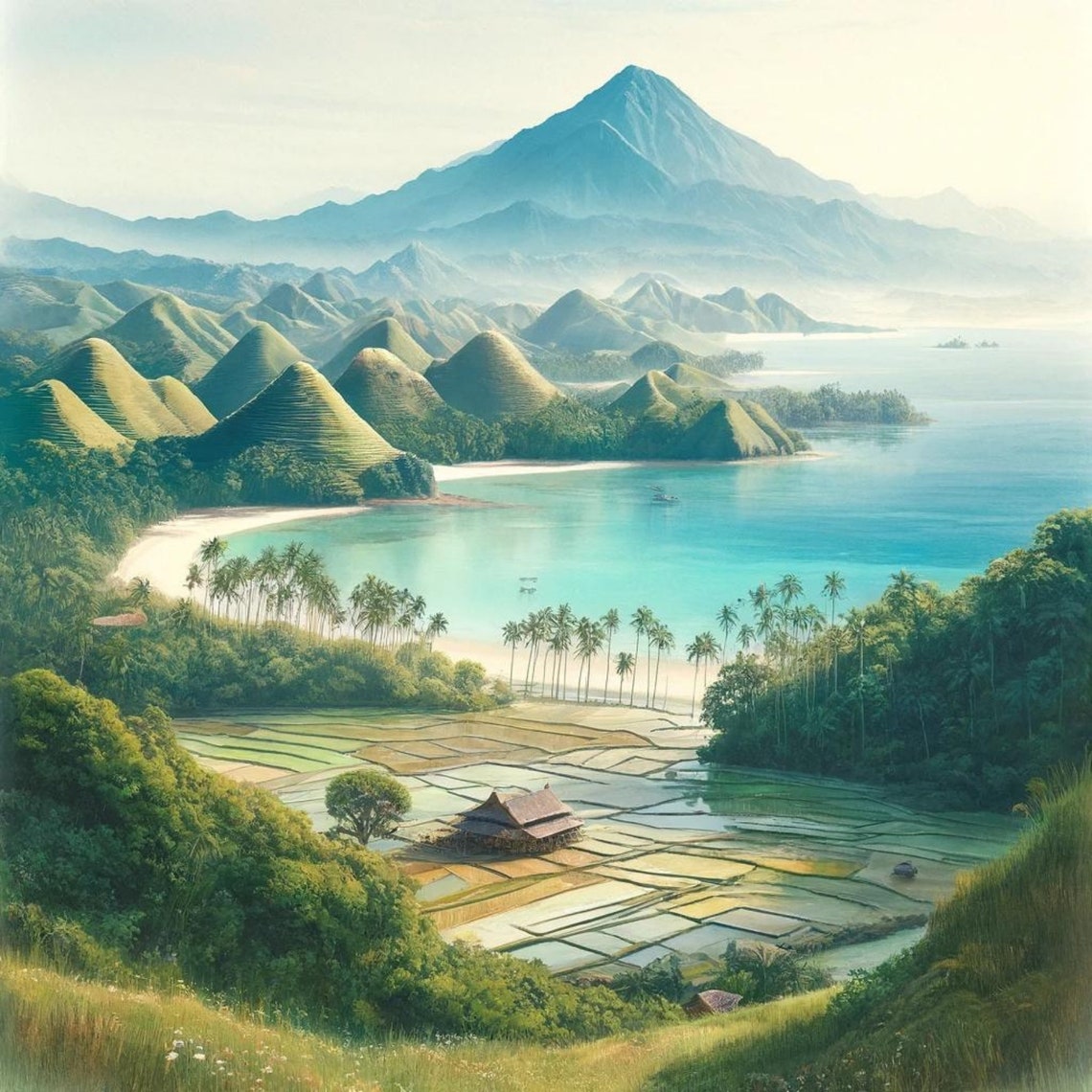 Philippines Landscape, Digital Print, Ocean Painting Clip Art ...