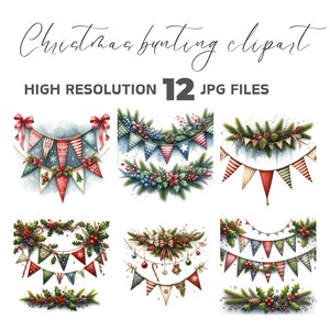 Christmas Bunting Clipart, Holiday Bunting Banner Set, Christmas ...
