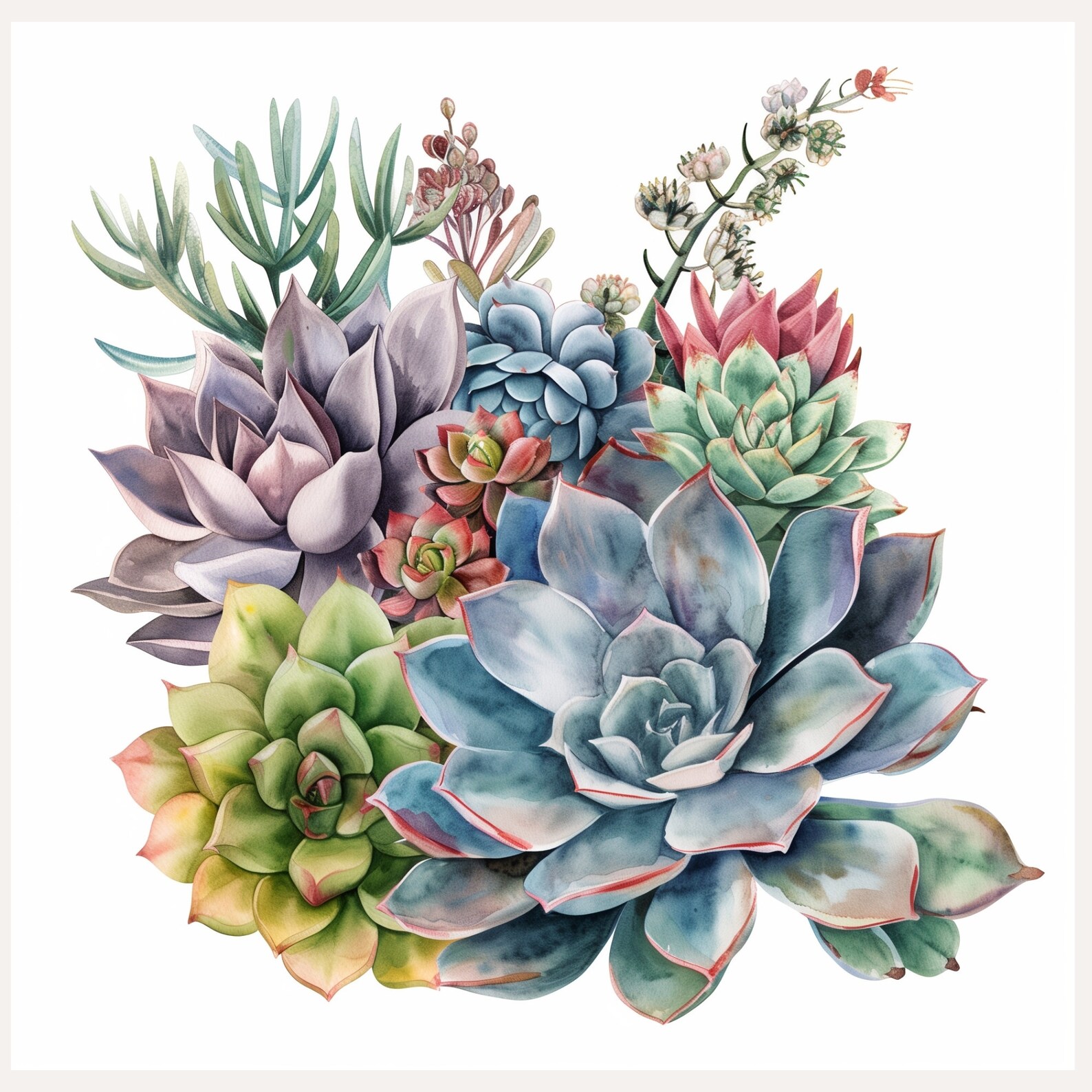 12 Watercolor Succulent Clip Art Set Digital Bundle for Junk Journal ...