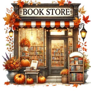 Autumn Book Shop Clipart, Watercolor Bookstore, Vintage Storefront ...