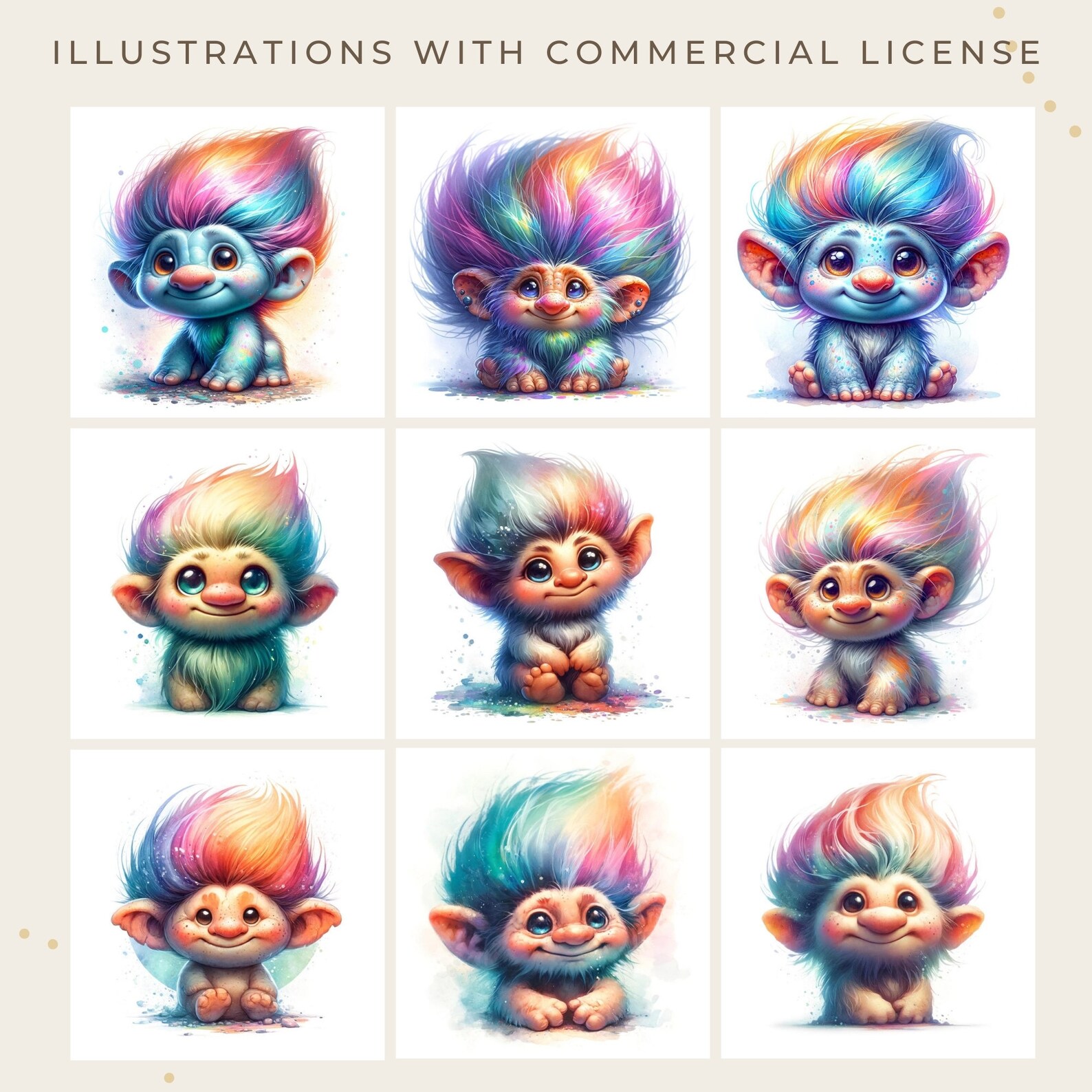 Cute Trolls Clipart, Digital Download for Kids, Character Design, Ogre ...