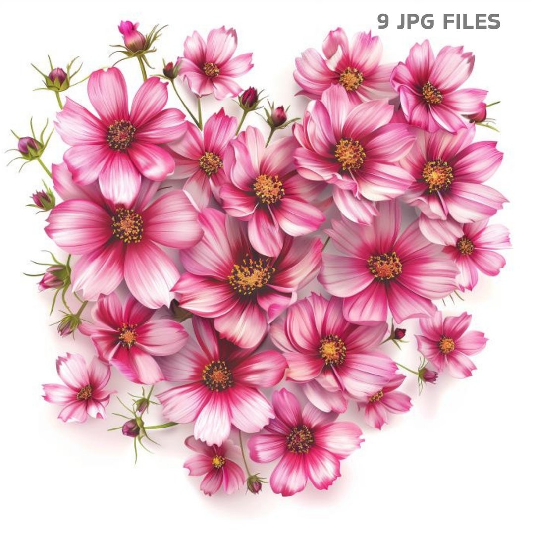 9 Watercolor Pink Hearts Flowers, Spring Floral Clipart for Commercial ...