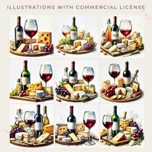 Vintage Wine and Cheese Clipart, Digital Print for Restaurant Menu ...