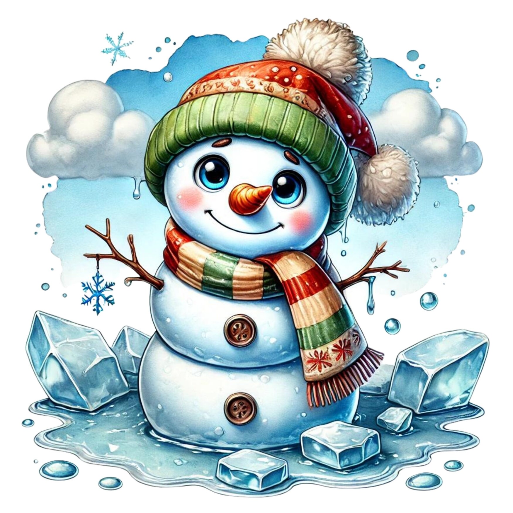 Funny Snowman With Ice Floes, Digital Images for Junk Journals, Crafts ...