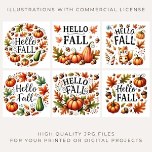 Hello Fall Pumpkin Clipart Bundle, Digital Download Images, Fall Leaves ...