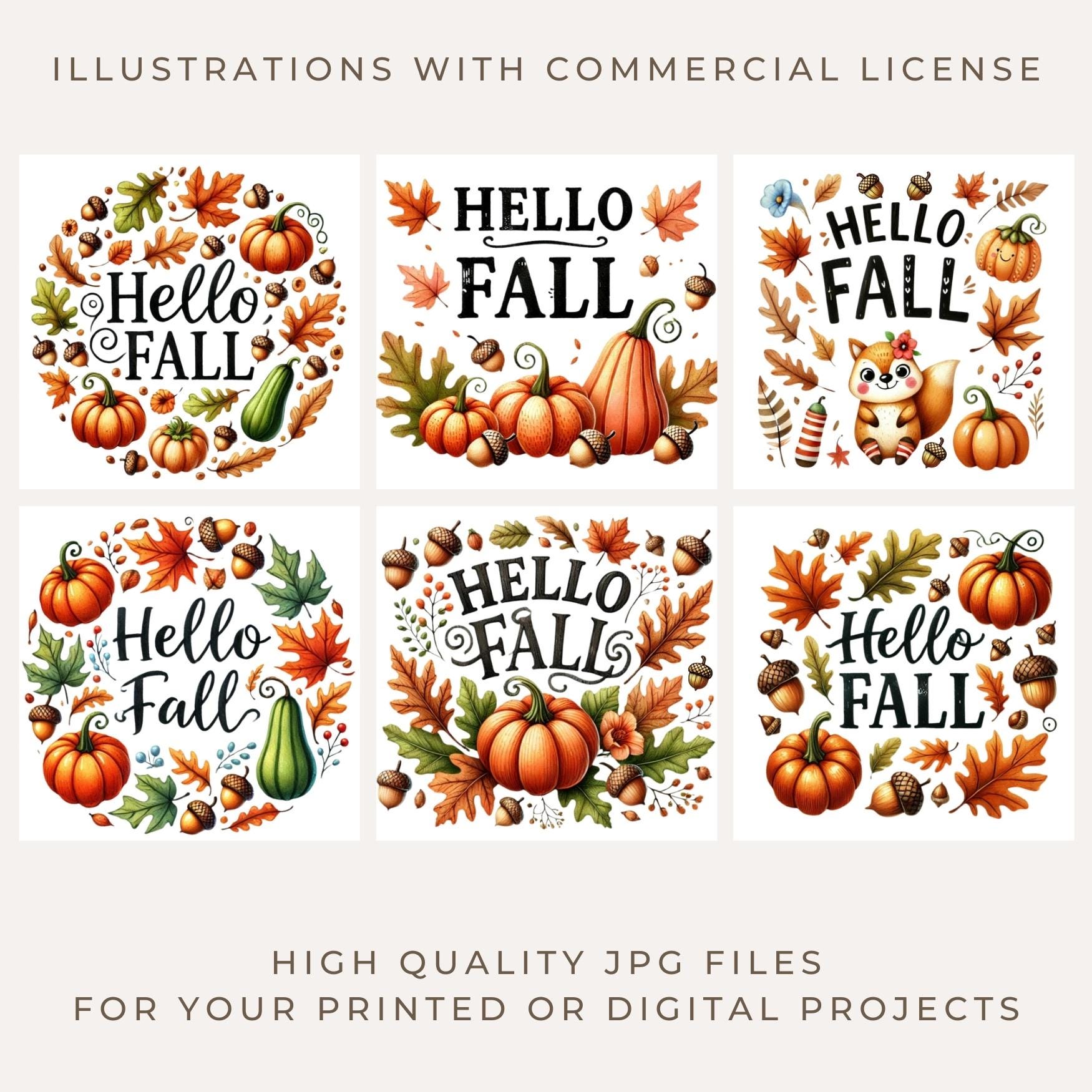 Hello Fall Pumpkin Clipart Bundle, Digital Download Images, Fall Leaves ...
