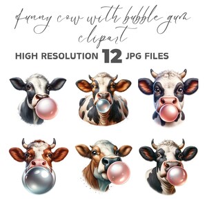 Funny Cow With Bubble Gum, Digital Download for Scrapbooking & Crafting ...