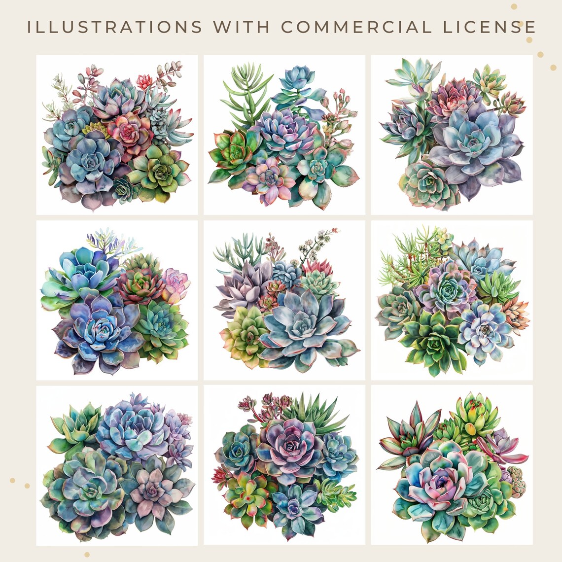 12 Watercolor Succulent Clip Art Set Digital Bundle for Junk Journal ...