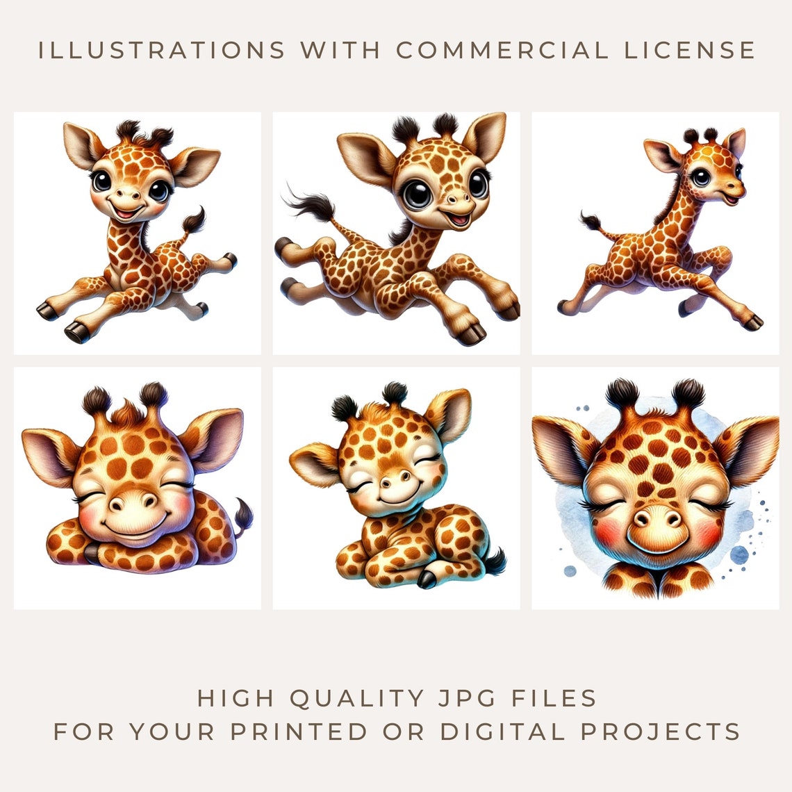 Watercolor Giraffe Clipart Bundle, Digital Crafting Scrapbook Images ...