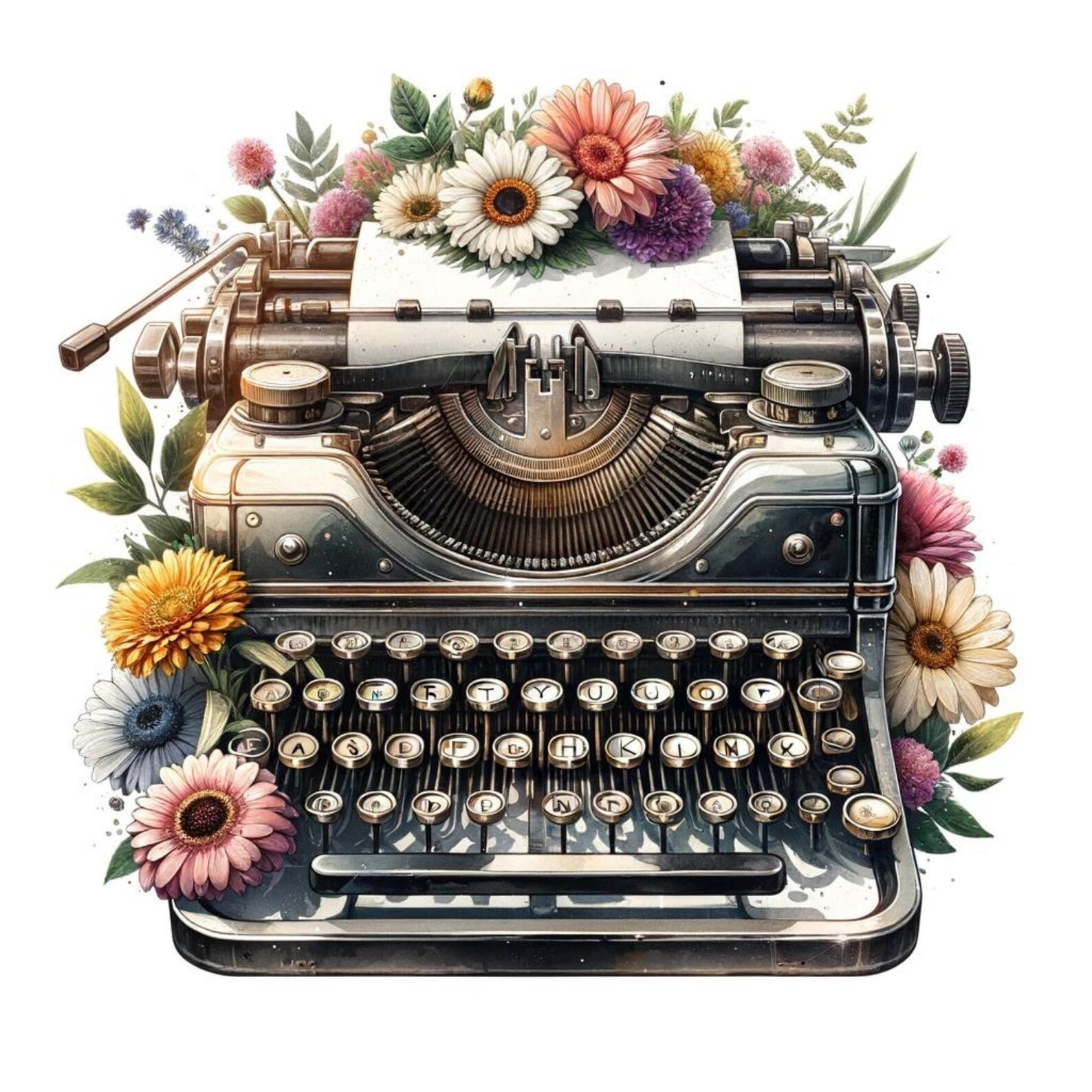 Vintage Typewriter Flowers Clipart for Commercial Use, Collage Images ...