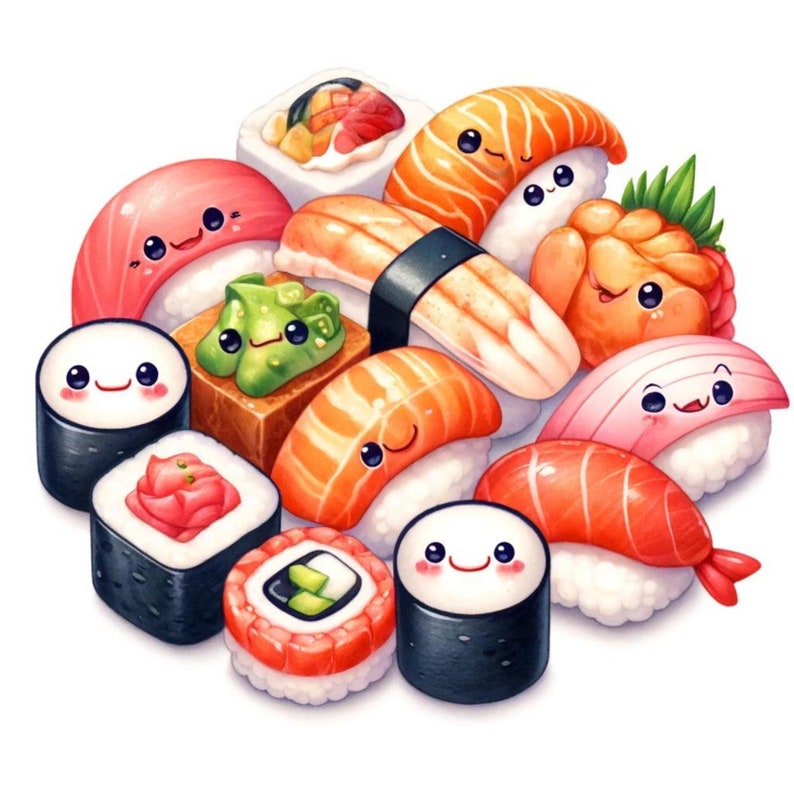 Sushi Food Clipart Bundle, Cute Kawaii Art Digital Download, Digital ...