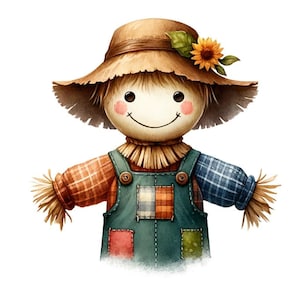 Fall Scarecrow Clipart, Vintage Watercolor Graphics, Digital Crafting ...