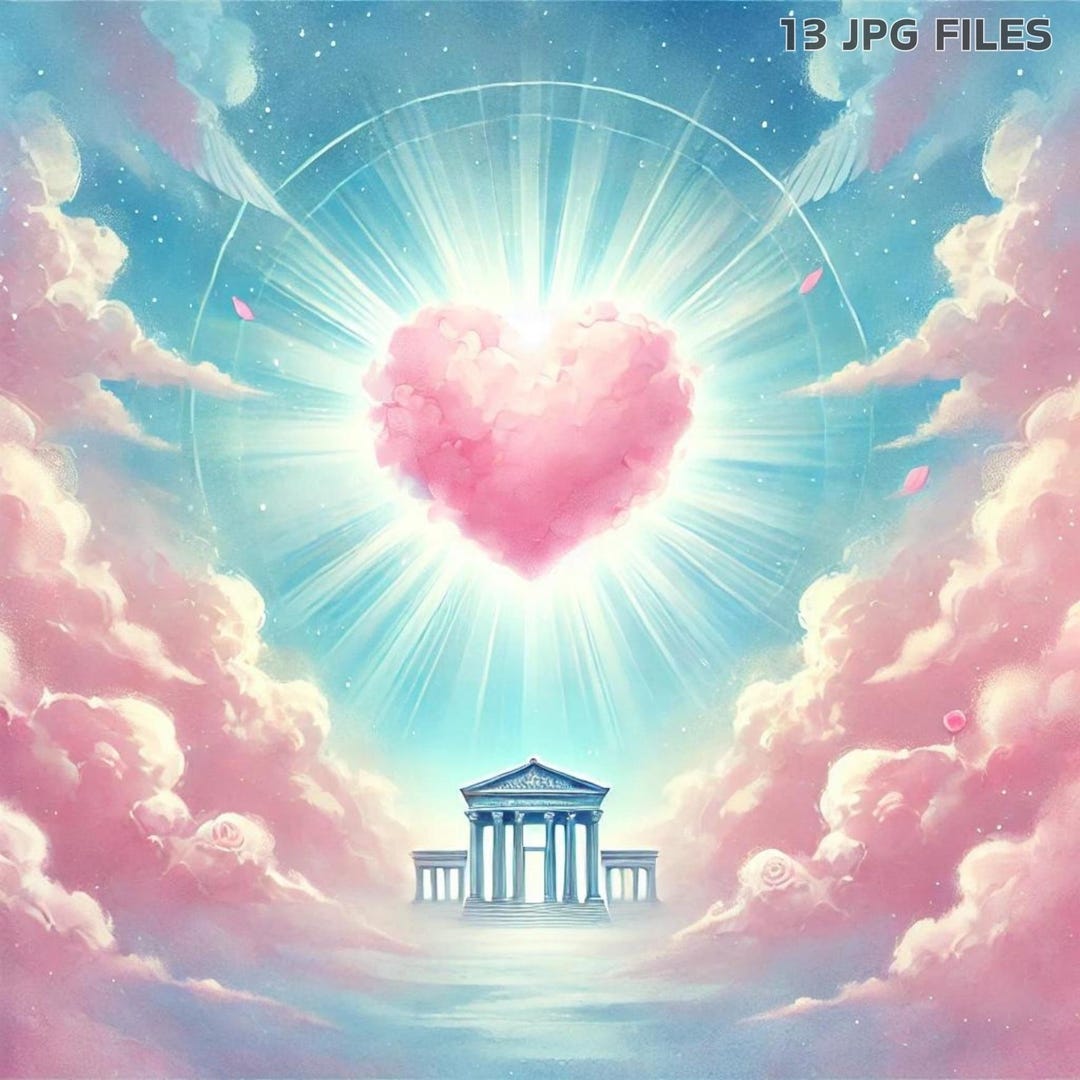 Heavenly Memorial Background With Heart-shaped Cloud, Pink and Blue Sky ...