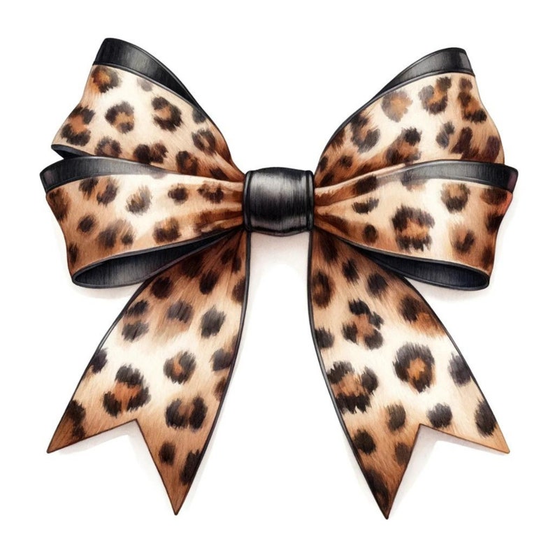 Leopard Bow Clipart Set, Digital Crafting Junk Journal, Watercolor Bow ...
