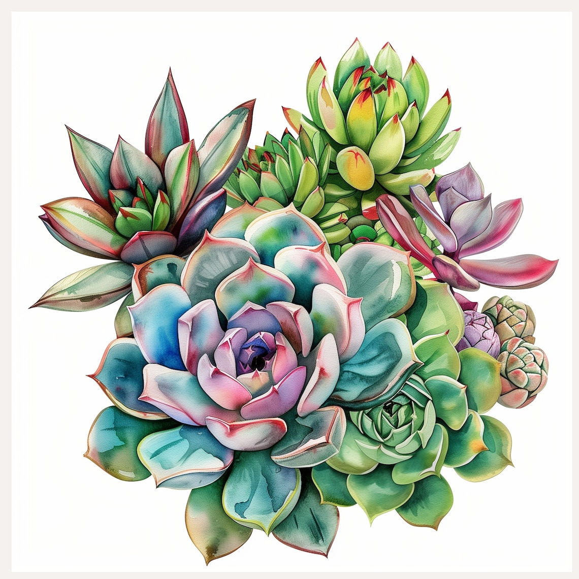12 Watercolor Succulent Clip Art Set Digital Bundle for Junk Journal ...