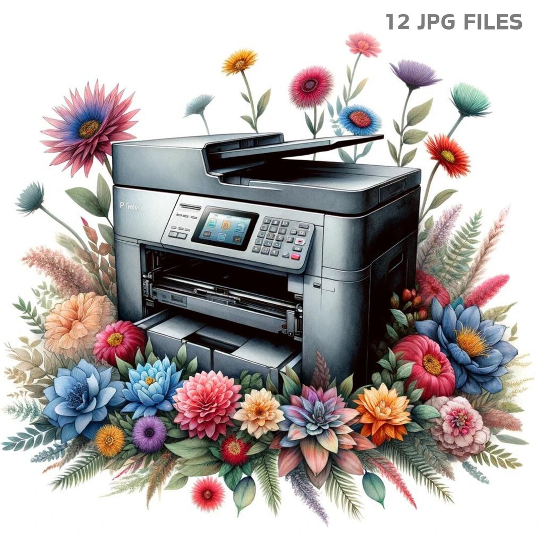 Printer With Flowers Collage Images, Digital Technology Floral Printer ...