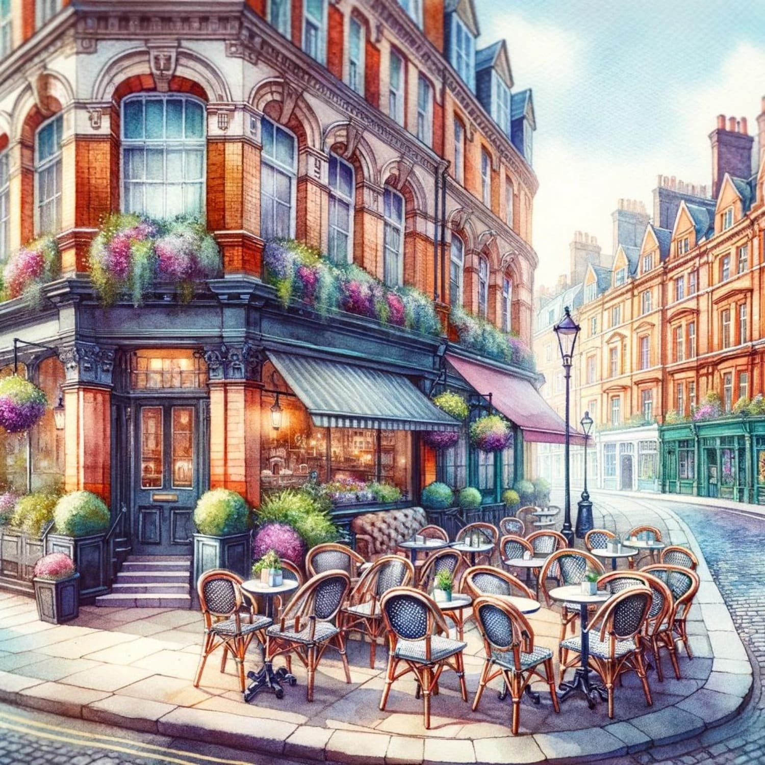 11 Watercolor Cityscape & Cafe in Europe Street JPG Files for ...