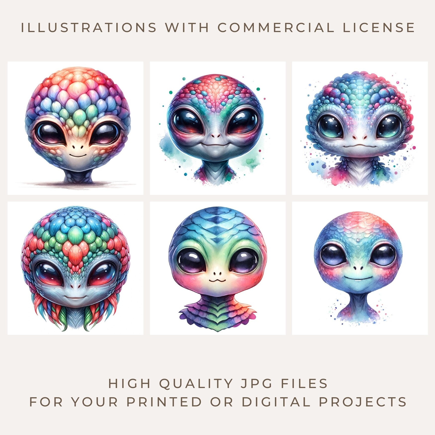 12 Funny Alien Head Clipart, Digital Downloads for Crafting Projects ...
