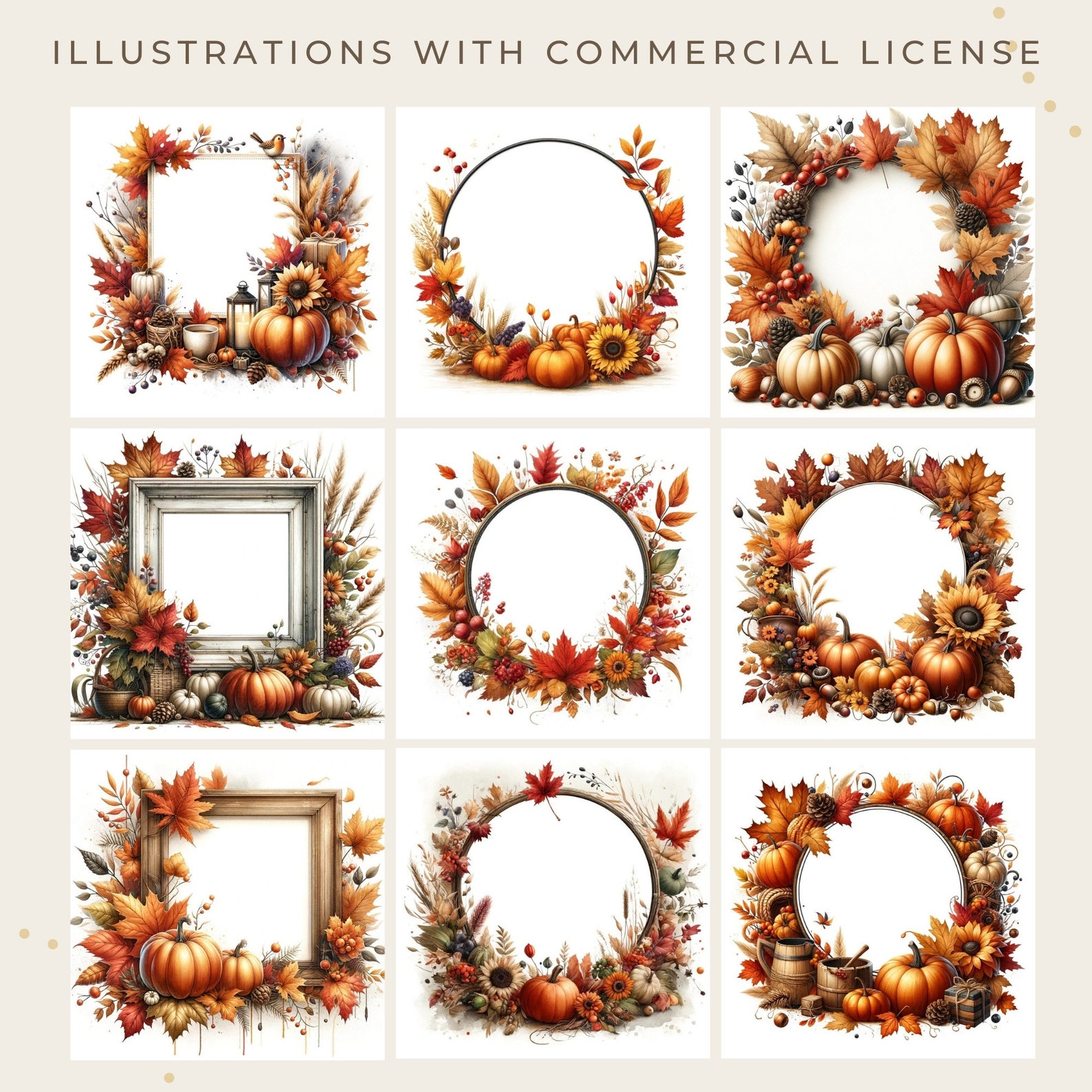 Autumn Floral Frame Clipart Bundle, Digital Crafting Watercolor Images ...