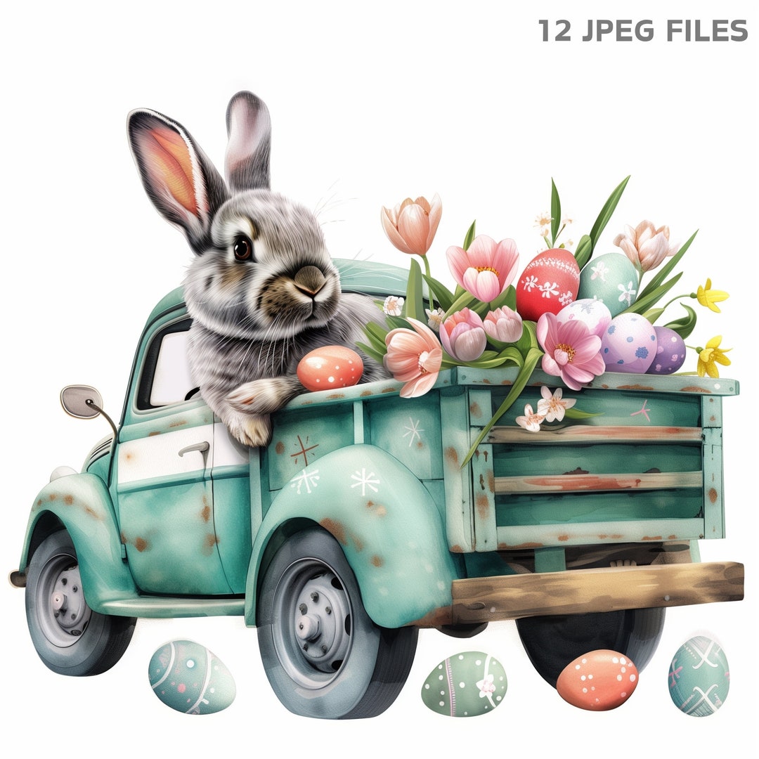 12 Printable Bunny Vintage Easter Kids Clipart for Home Decor, Easter ...