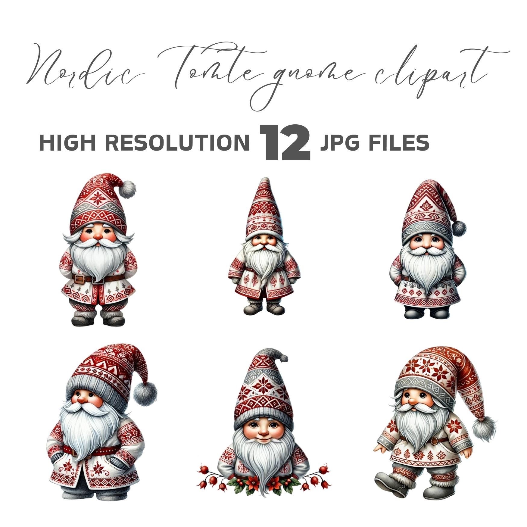 Nordic Tomte Gnome Clipart, Watercolor Images, Junk Journal, Christmas ...