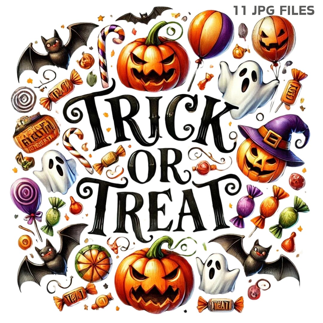 Trick or Treat Clipart Bundle, Cute Halloween Images for Junk Journals ...