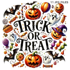 Trick or Treat Clipart Bundle, Cute Halloween Images for Junk Journals ...