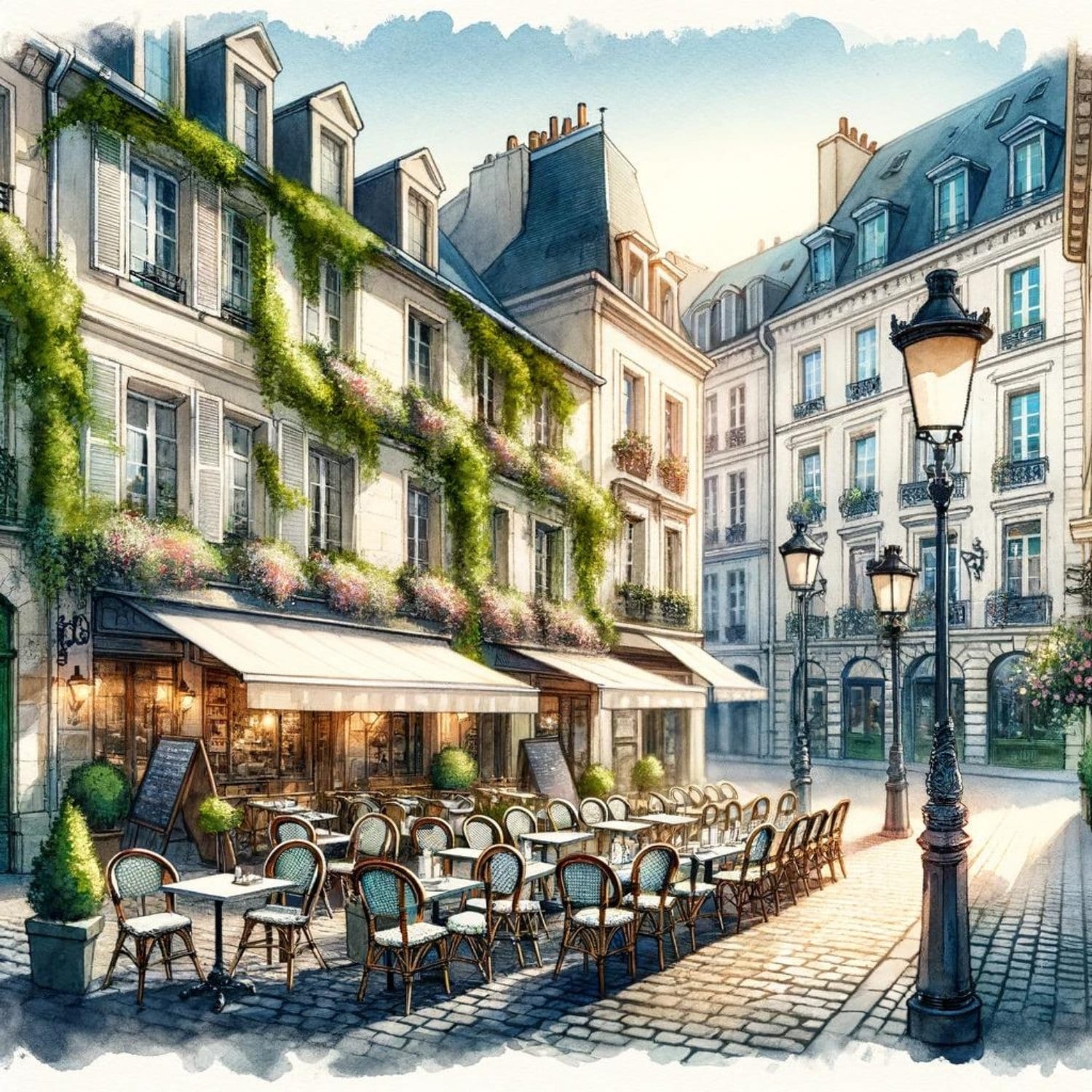 11 Watercolor Cityscape & Cafe in Europe Street JPG Files for ...