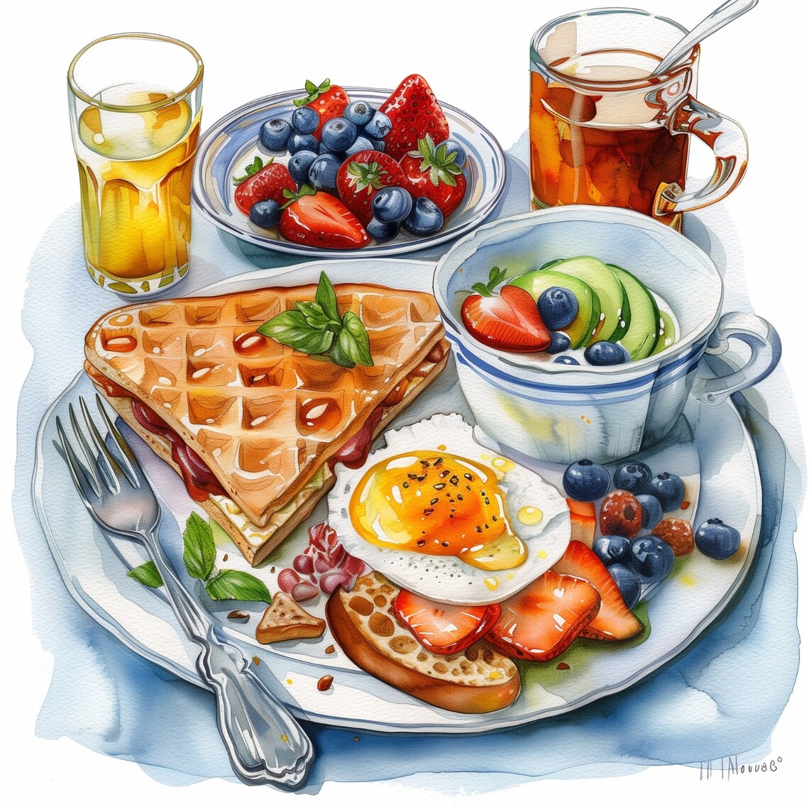 8 Breakfast Watercolor Clipart, Commercial Use, Digital Image, Food ...