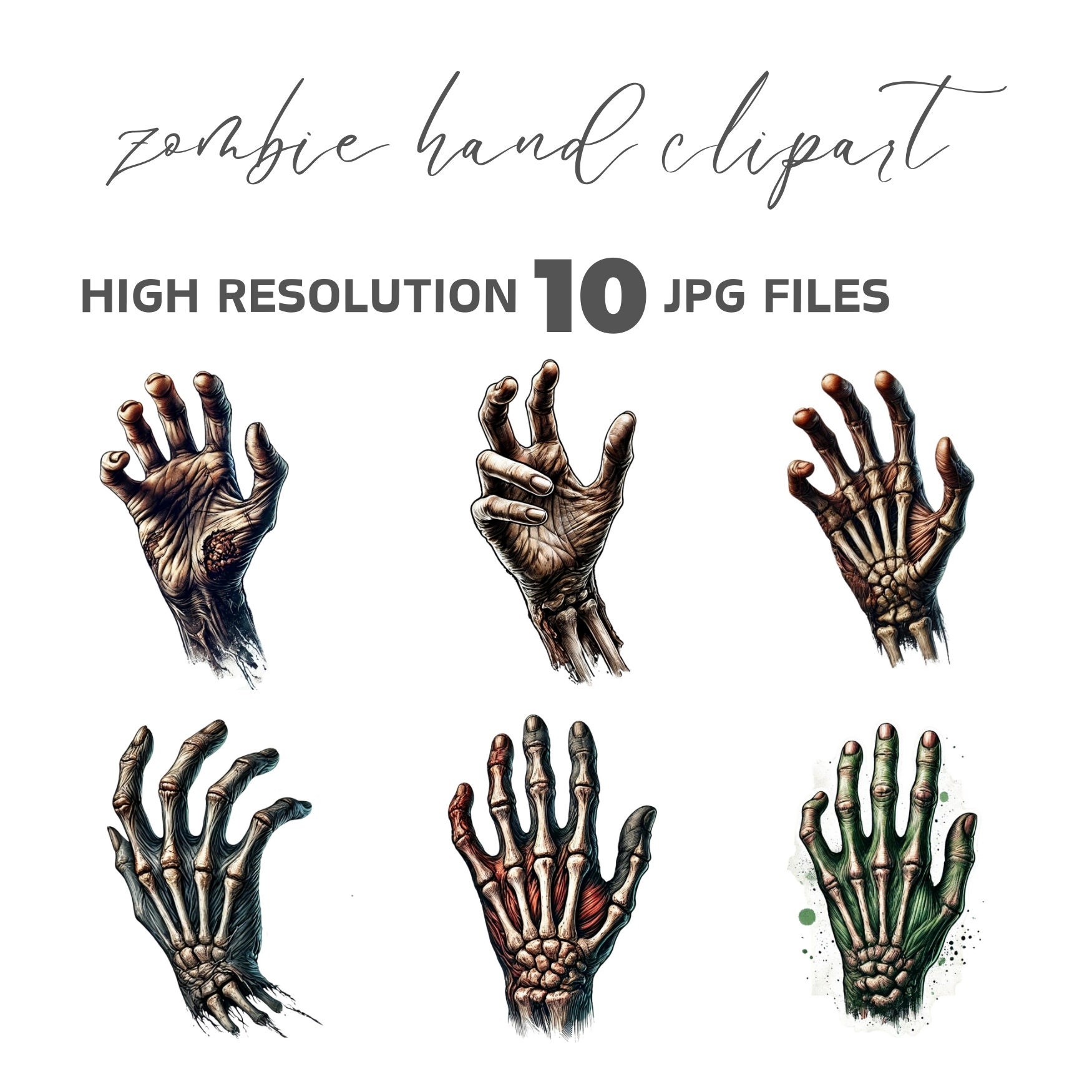 Zombie Hand, Scary Images, Digital Crafting, Watercolor Clipart Set ...