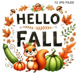 Hello Fall Pumpkin Clipart Bundle, Digital Download Images, Fall Leaves ...