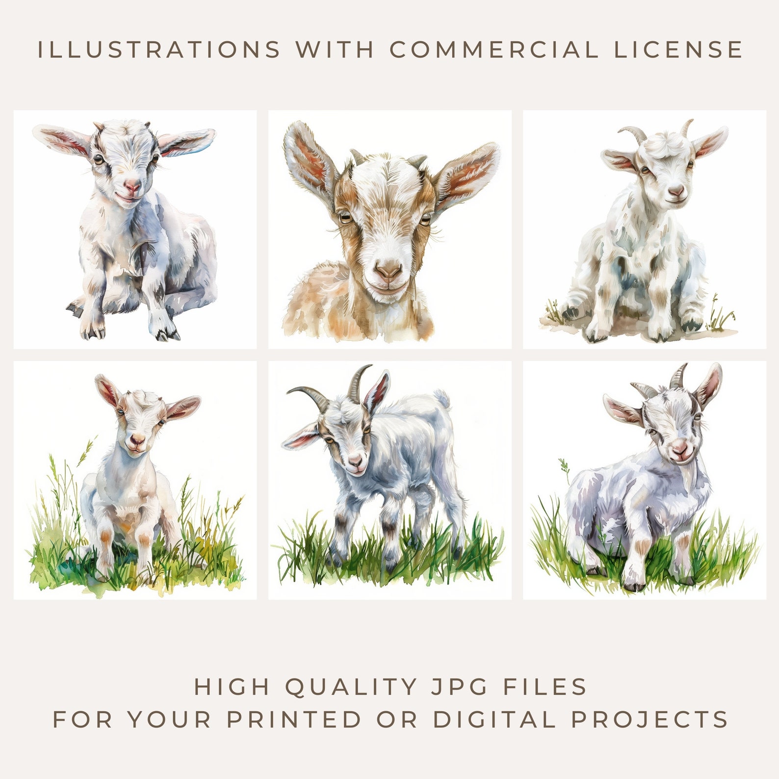 Watercolor Clipart Cute Goat Instant Download JPG Files for Farm Life ...