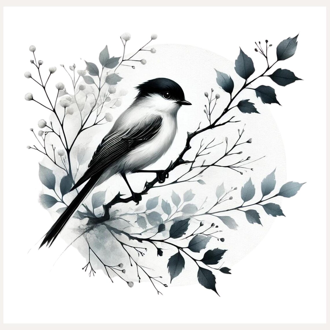 Bird Perched on Tree Clipart, Watercolor Images, Bird Art, Junk Journal ...